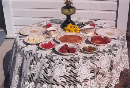 The traditional foods for the wedding are served including cold potato ...